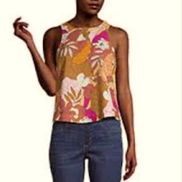 a.n.a | Tops | Ana Top Floral Tropical Leaves Womens Round Neck ...